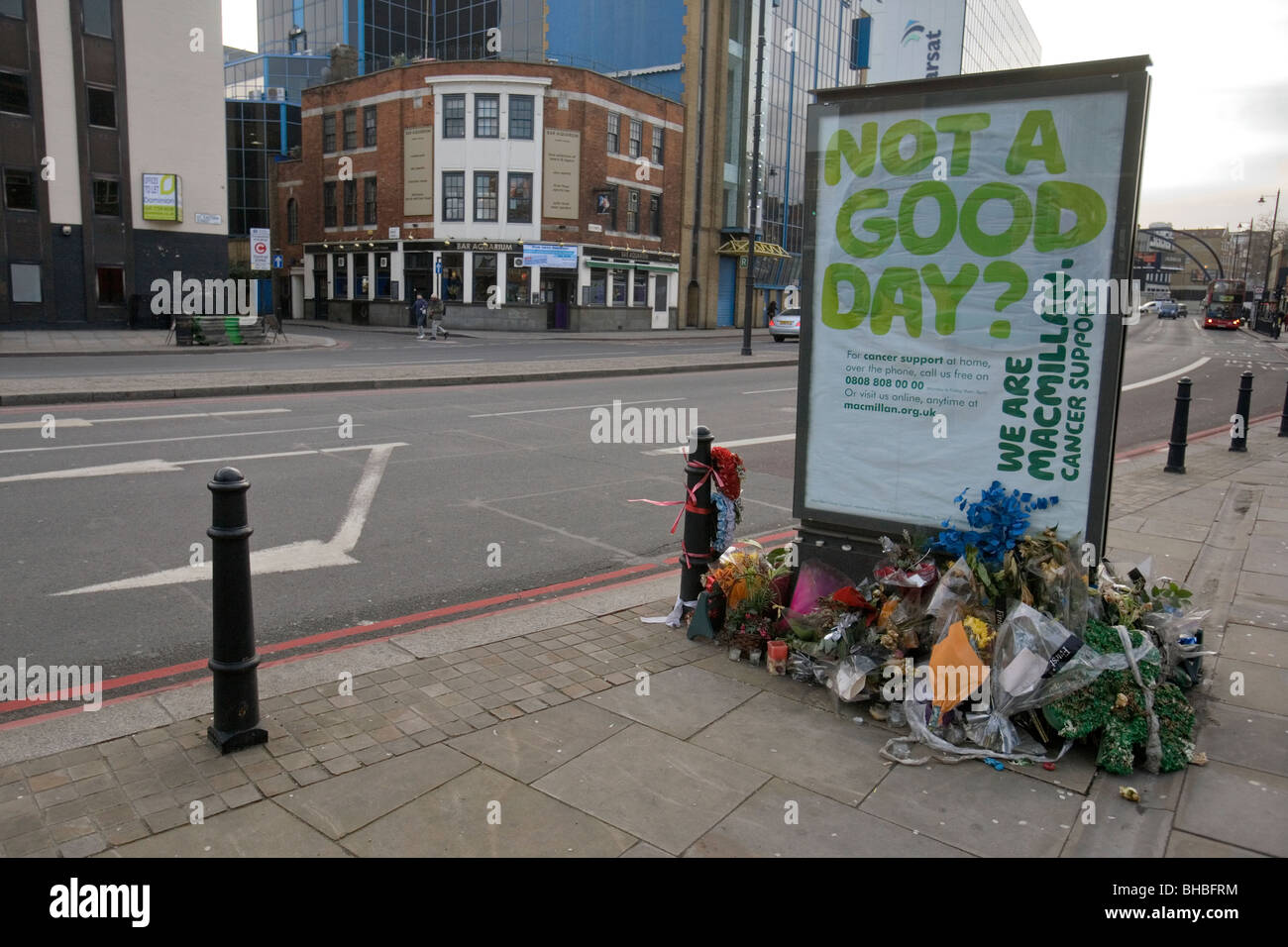 a floral memorial for someone killed in a road accident on old street ...