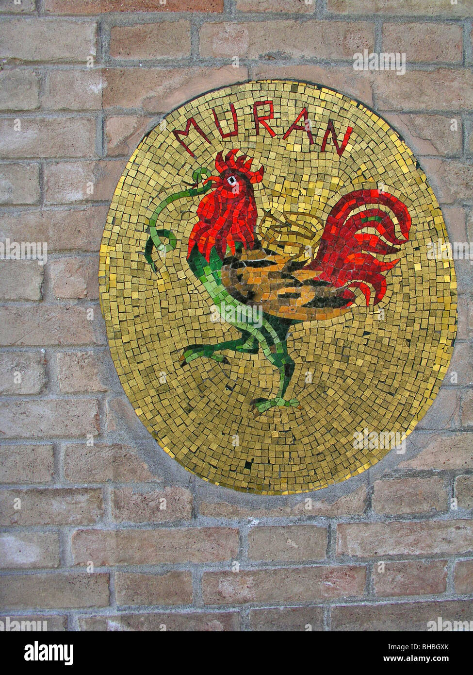 Murano Italy islant Europe mural glass tiles red rooster contrast gold ...