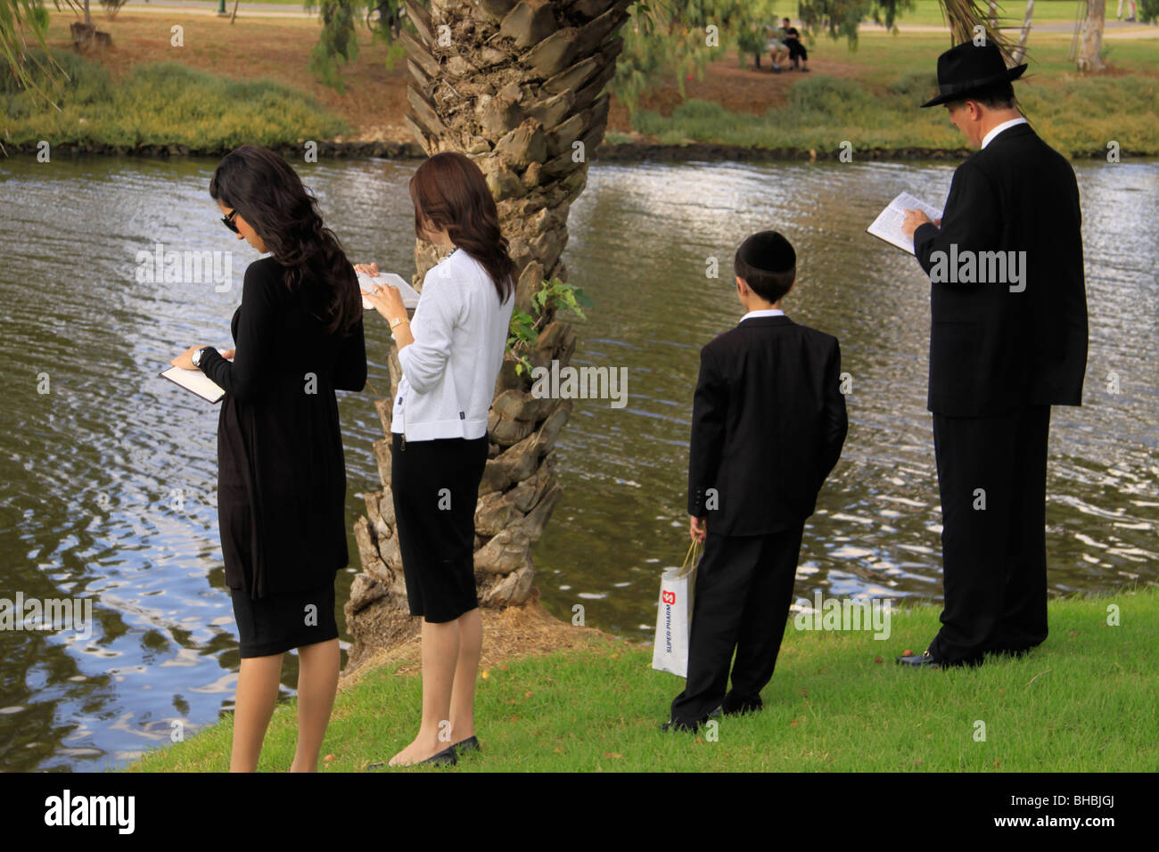 Israel, Tel Aviv, Tashlich prayer by the Yarkon River on the first ...