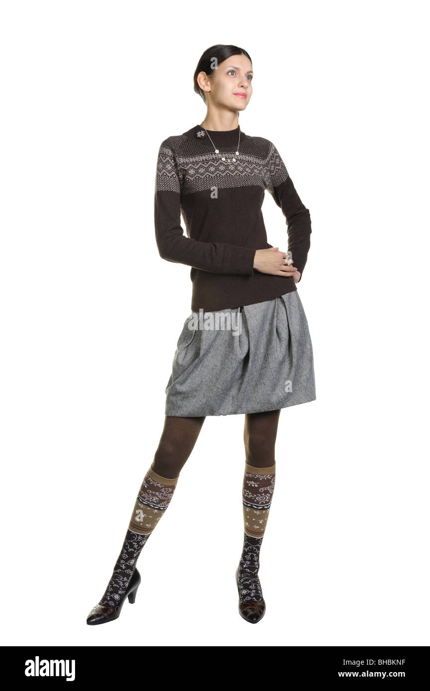 The beautiful woman. A studio photo in full growth. It is isolated on a ...