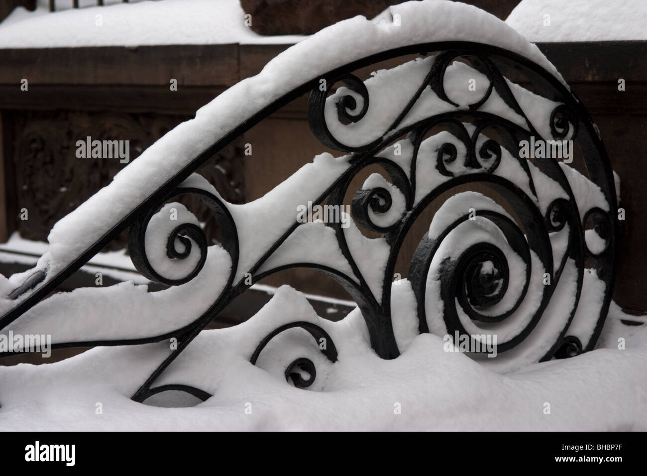 Stair railings covered in snow after a winter storm Stock Photo - Alamy
