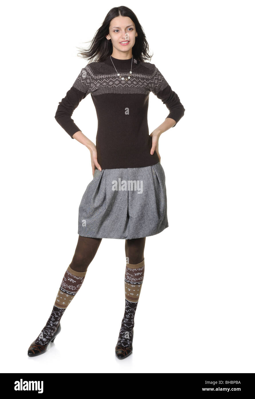 The beautiful woman. A studio photo in full growth. It is isolated on a ...