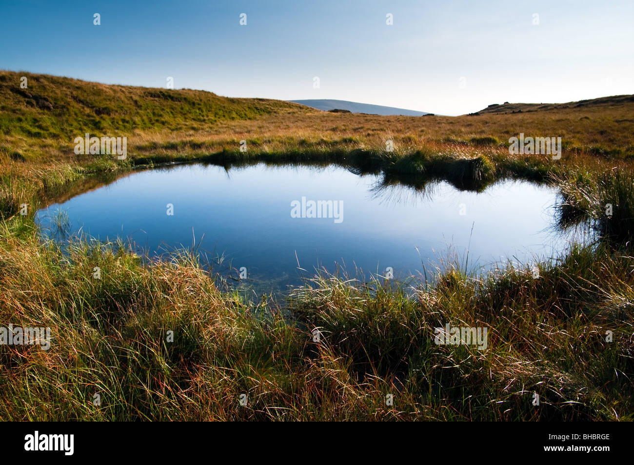 Pond, Summit of Pots and Pans Hill Greenfield Saddleworth Stock Photo ...