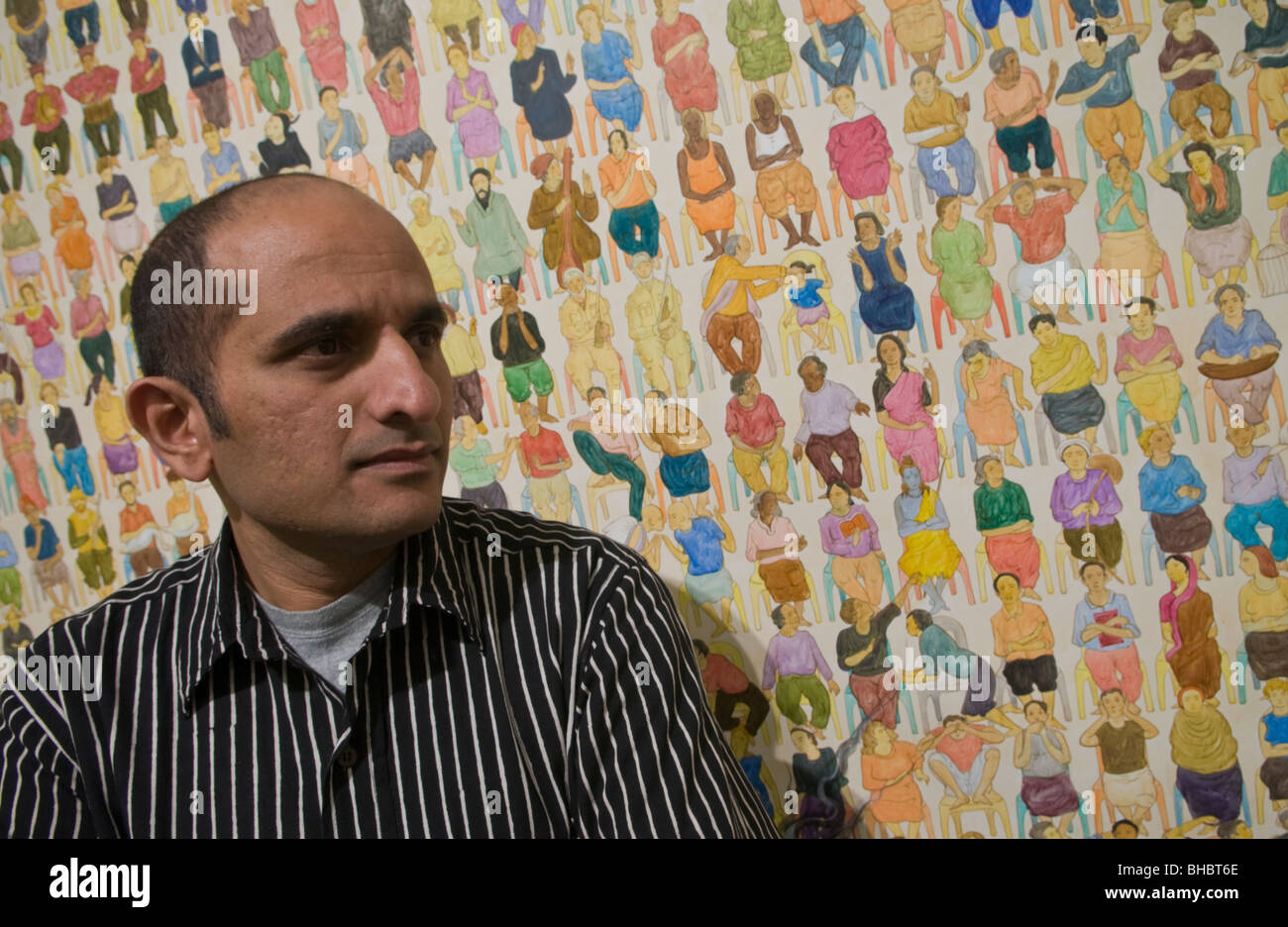 Indian artist N.S. Harsha with artwork on show at artes mundi 2008 ...