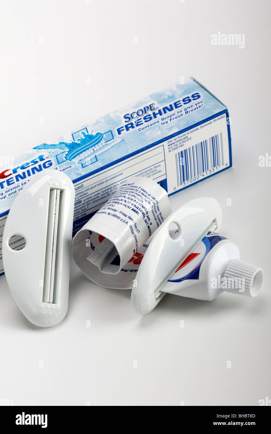 Toothpaste tooth paste tube empty with a squeezer dispenser personal ...