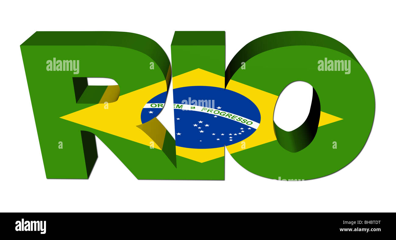 Rio text with Brazilian flag on white illustration Stock Photo - Alamy