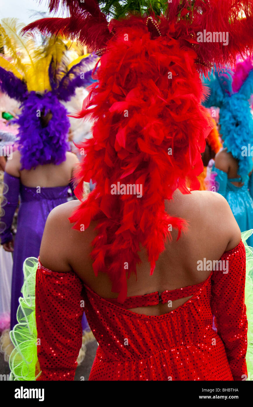Female dancers in the parade of Llamadas during Carnaval in Montevideo ...