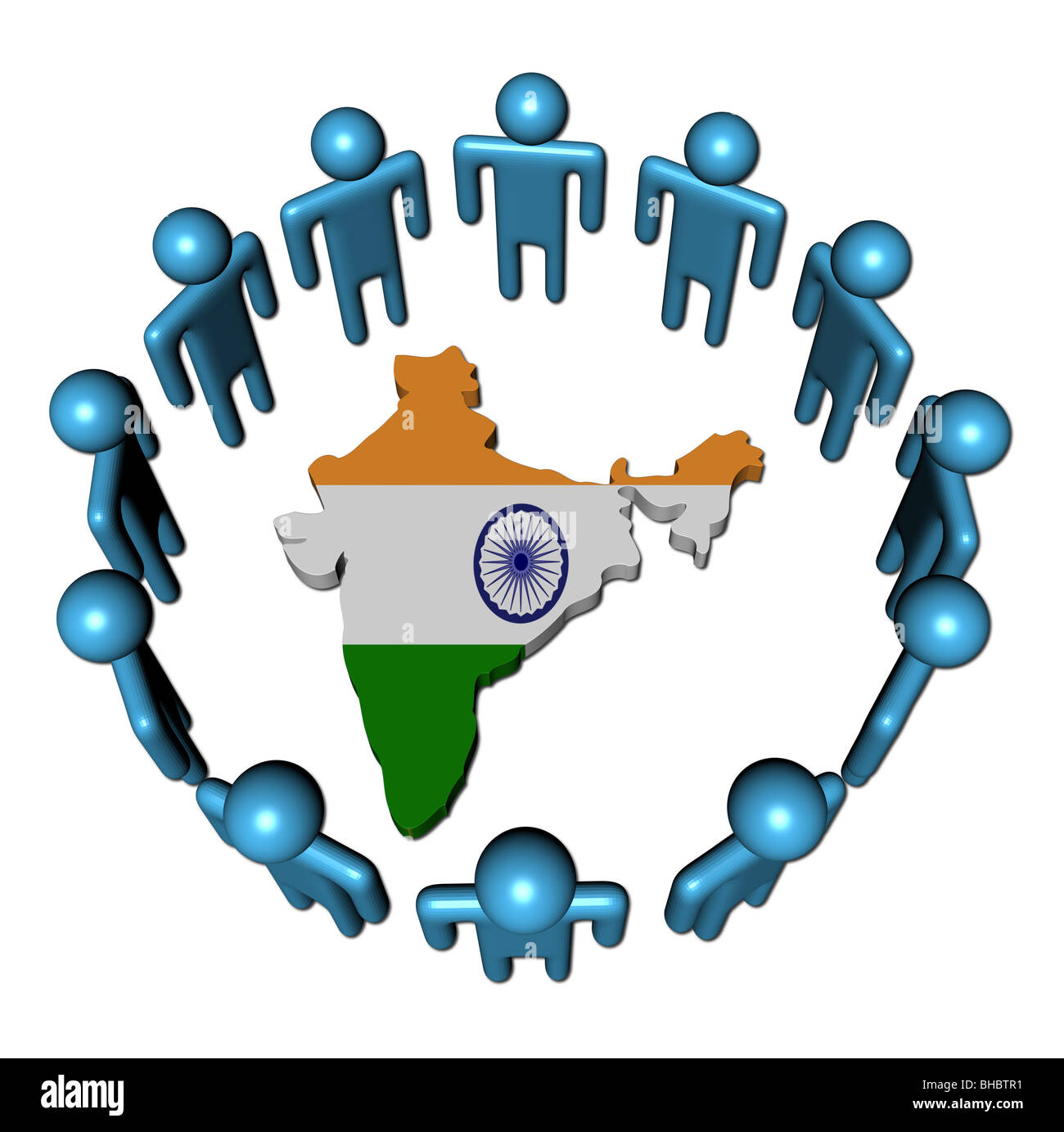 Circle of abstract people around India map flag illustration Stock ...