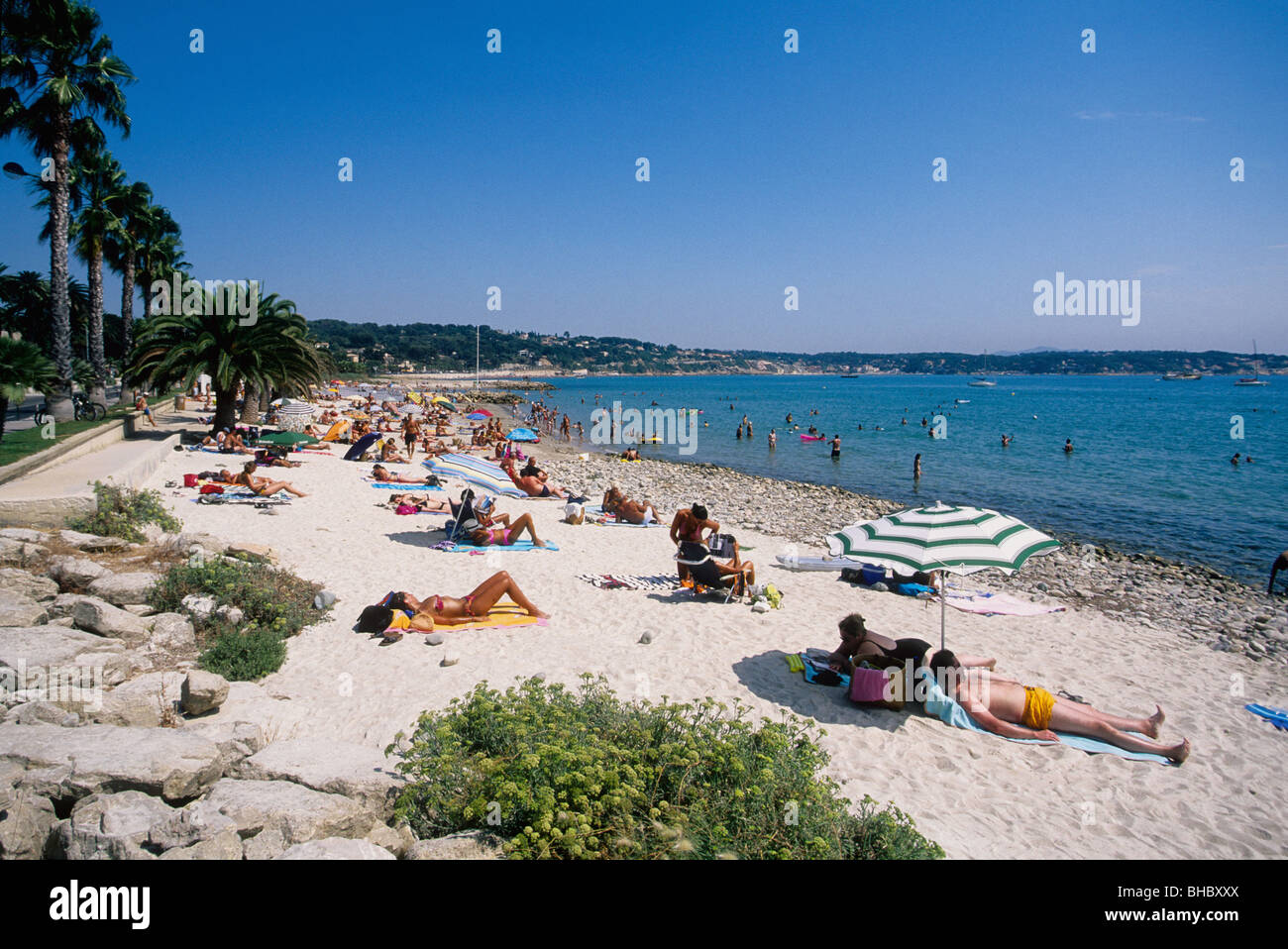 Beaches in southern France near Bandol. Lively holidays scene in August ...