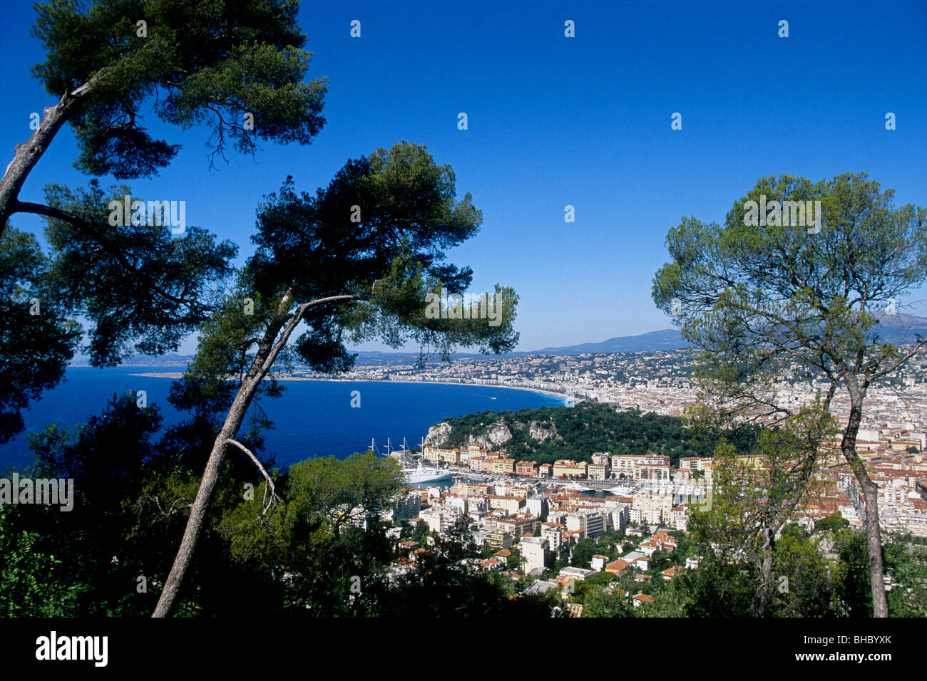 Overview of Nice city, top view above the harbor and the east district ...