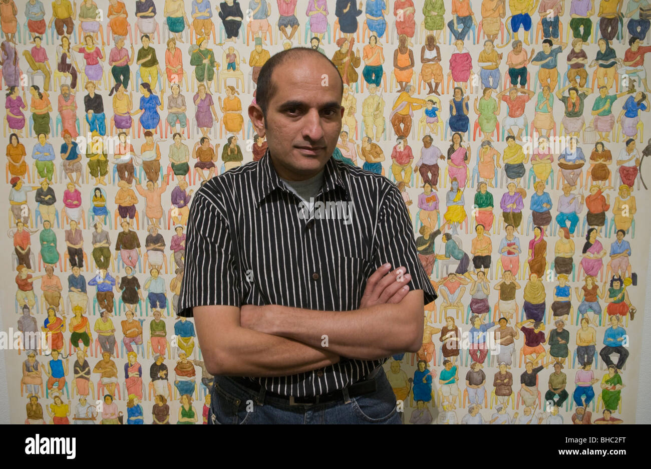 Indian artist N.S. Harsha with artwork on show at artes mundi 2008 ...