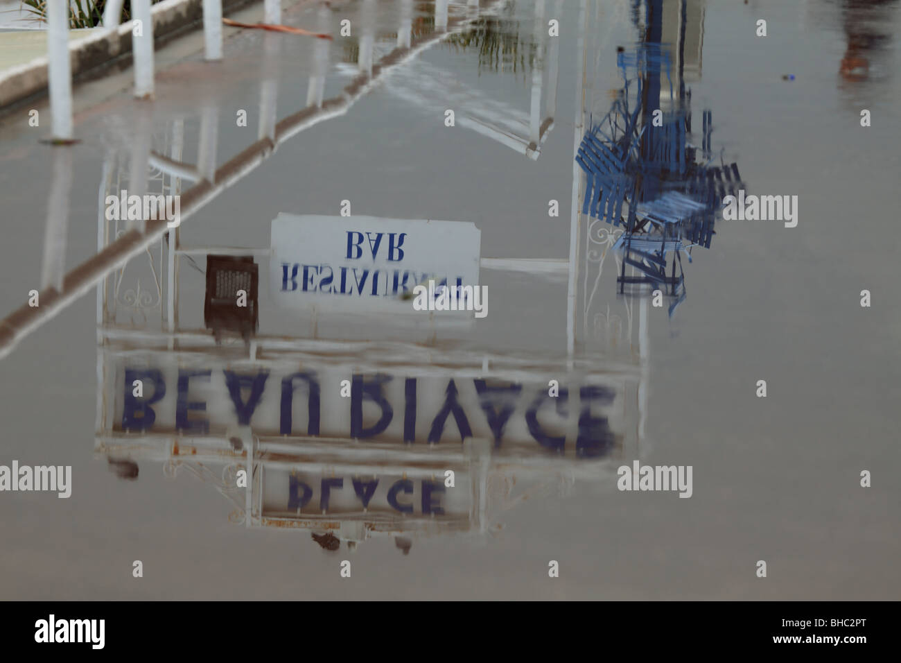 Reflection of the Beau Rivage street sign on the Promenade des Anglais ...