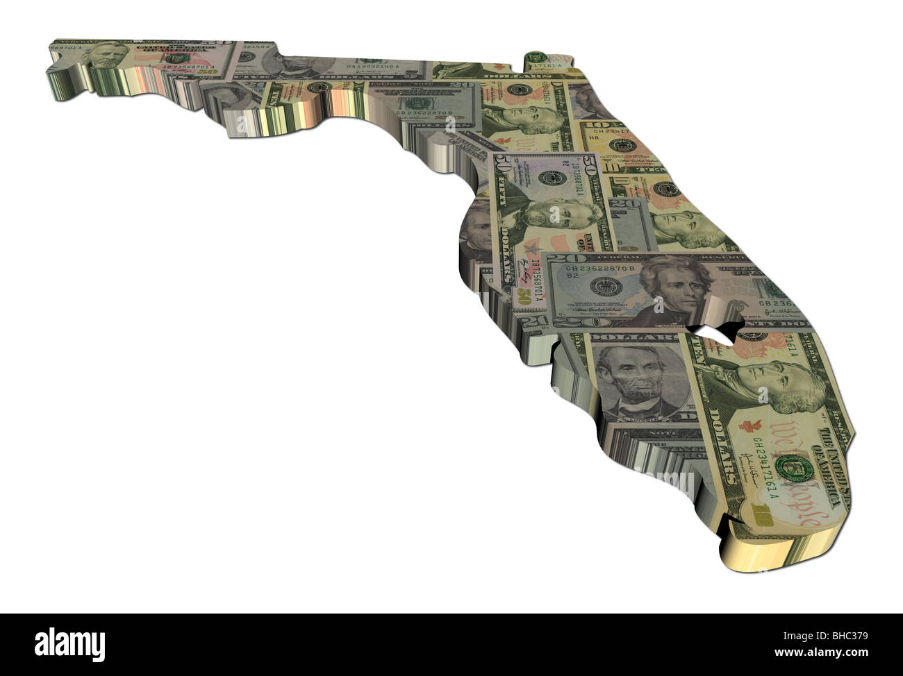 Florida map 3d render with dollars illustration Stock Photo - Alamy