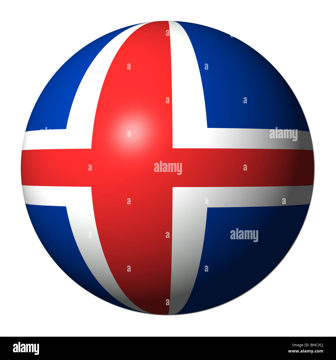 Iceland flag sphere isolated on white illustration Stock Photo - Alamy