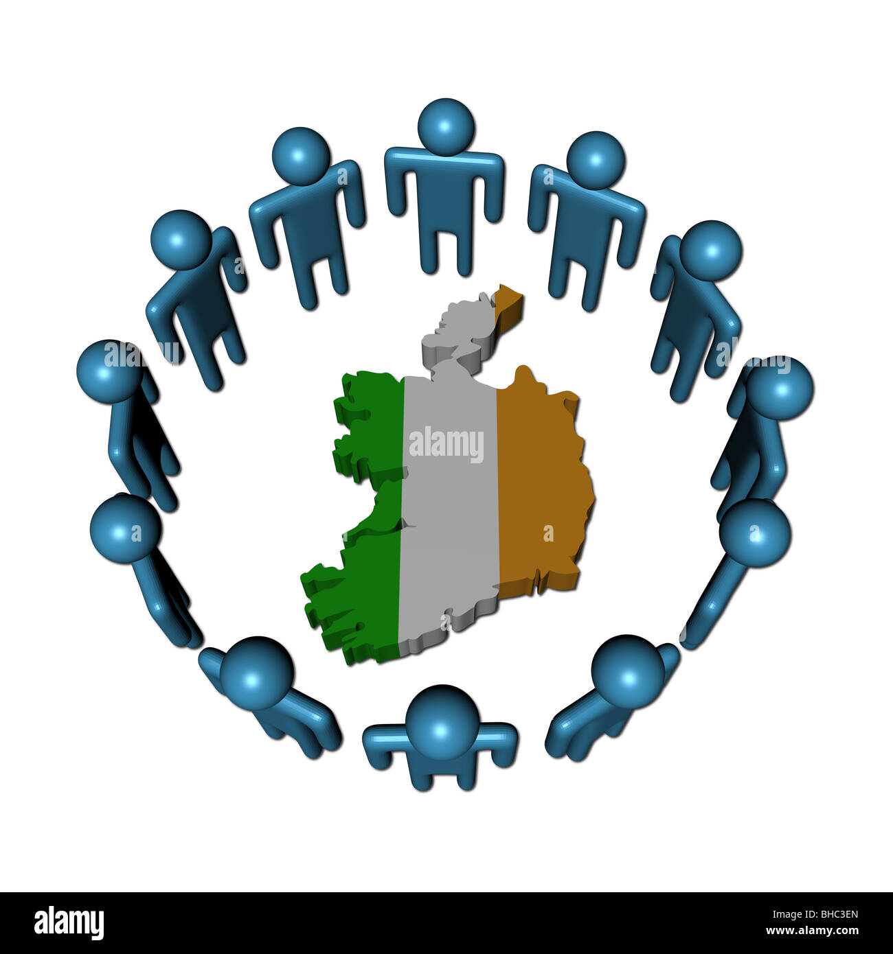 Circle of abstract people around Ireland map flag illustration Stock ...