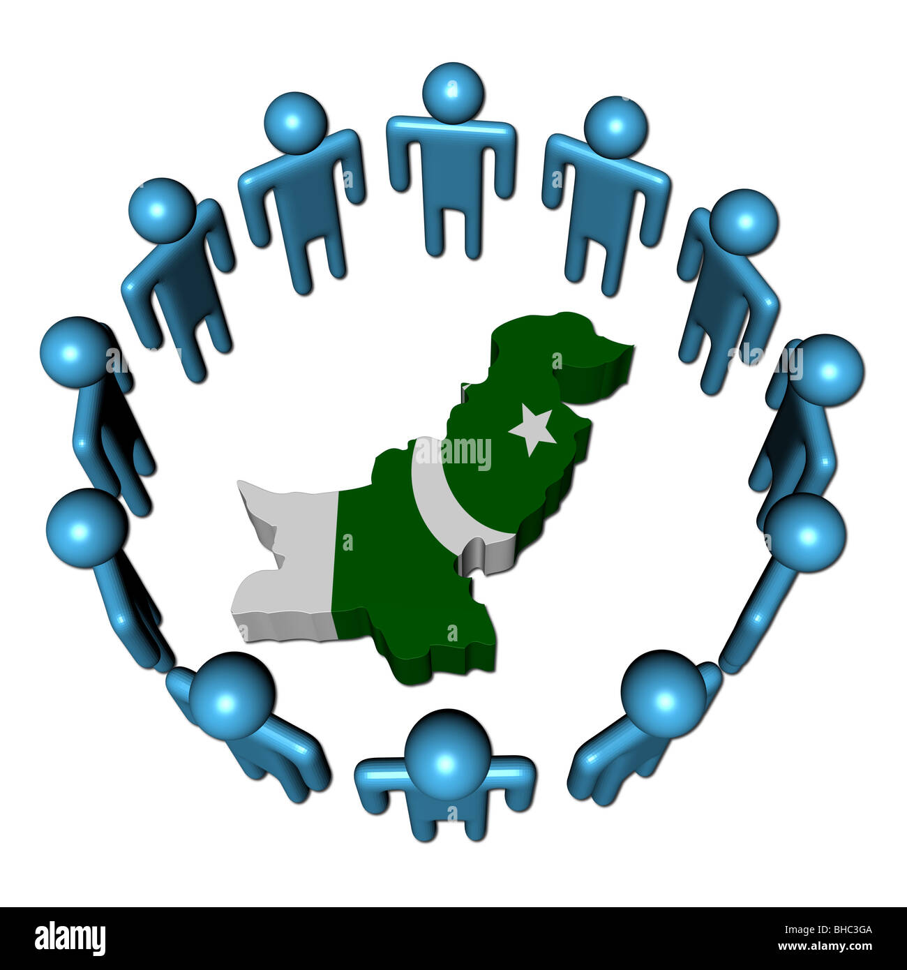 Circle of abstract people around Pakistan map flag illustration Stock ...
