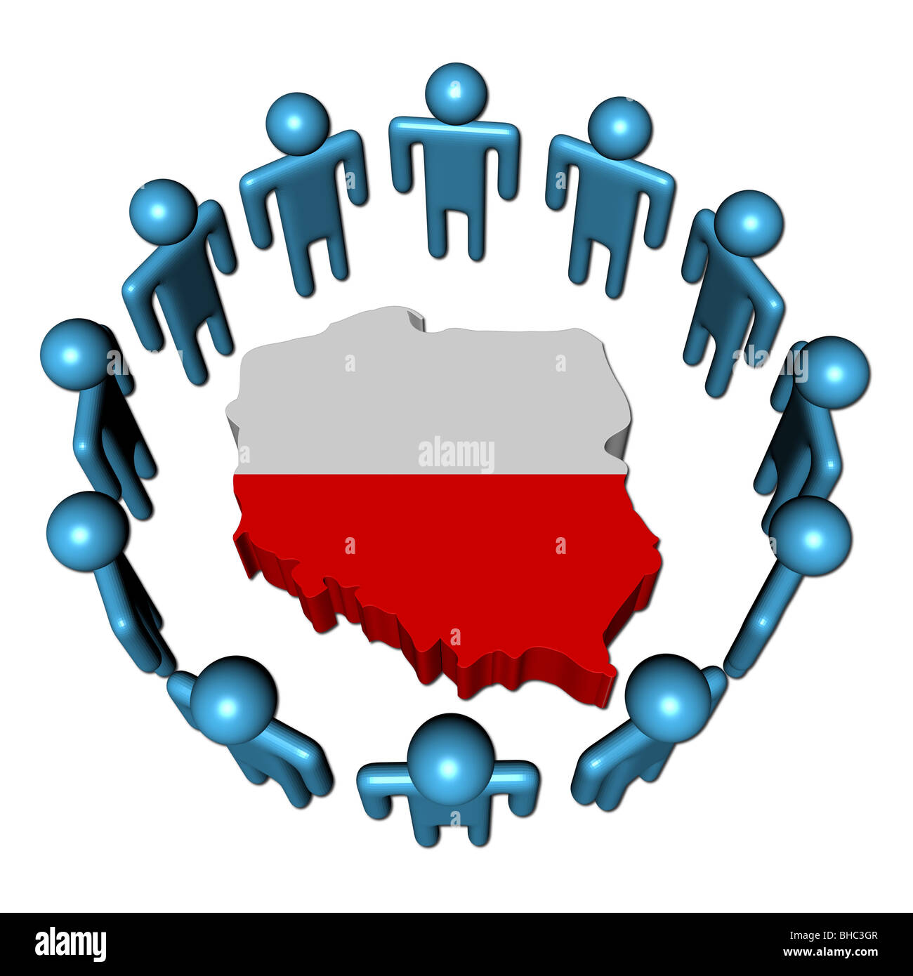 Circle of abstract people around Poland map flag illustration Stock ...