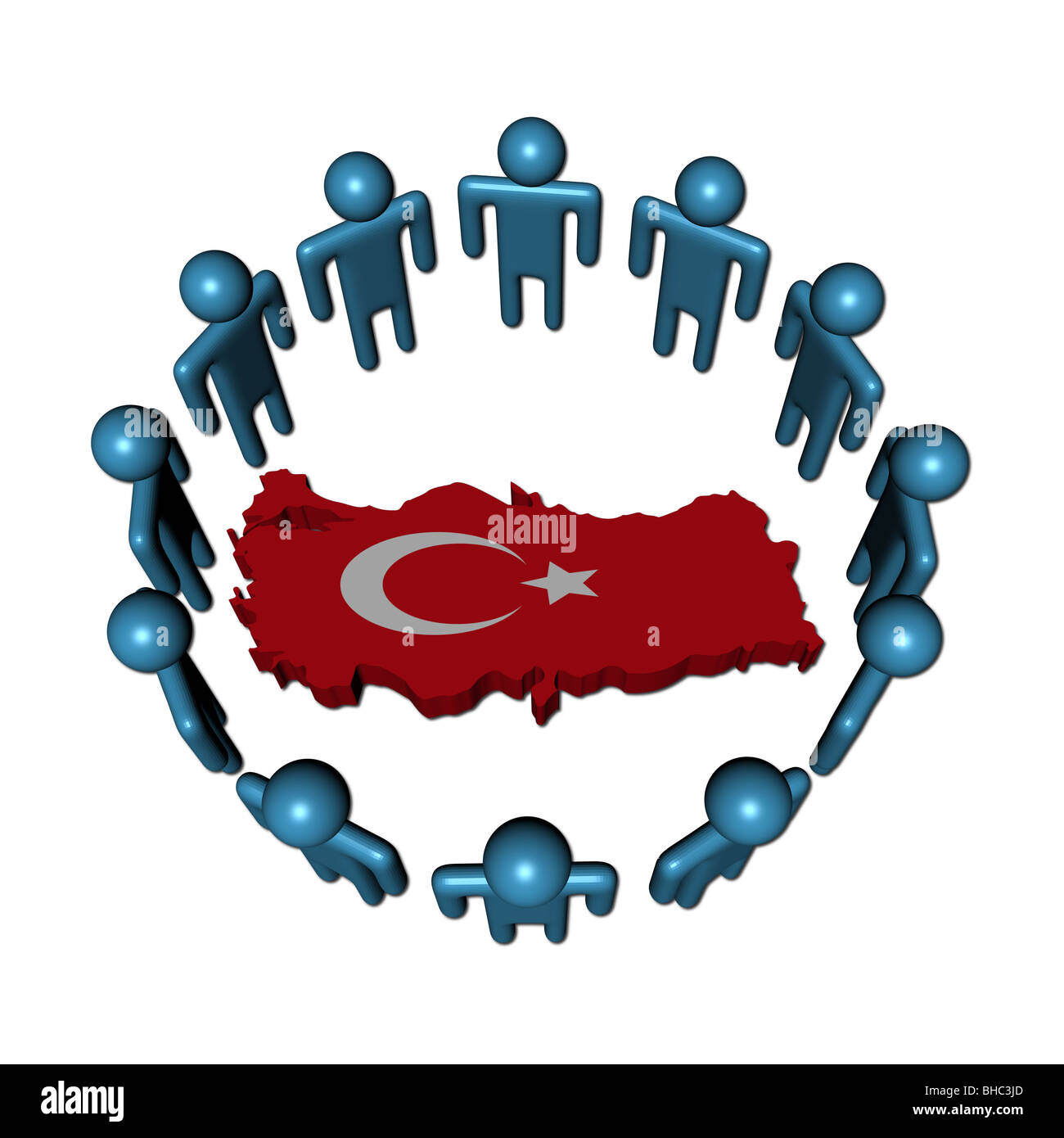 Circle of abstract people around Turkey map flag illustration Stock ...