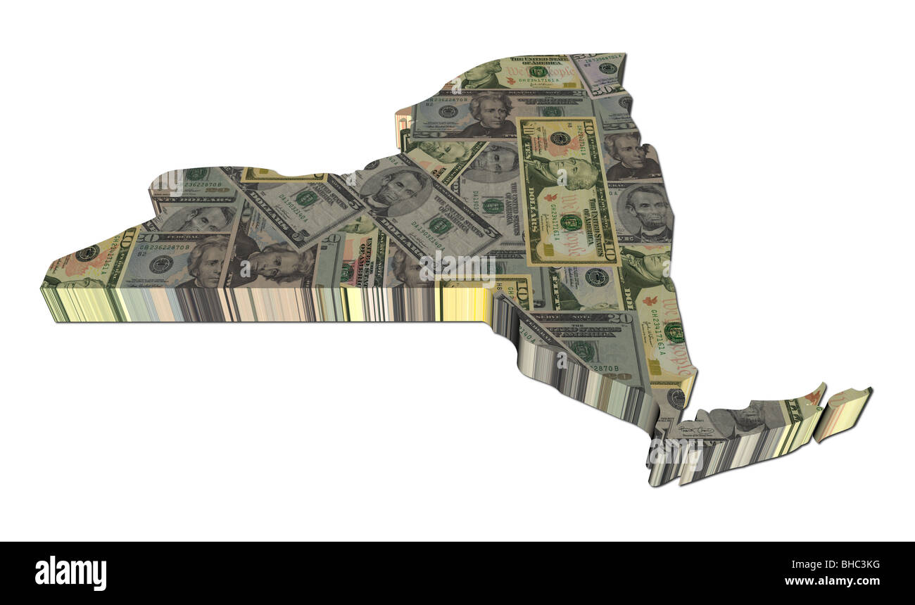 New York map 3d render with dollars illustration Stock Photo - Alamy