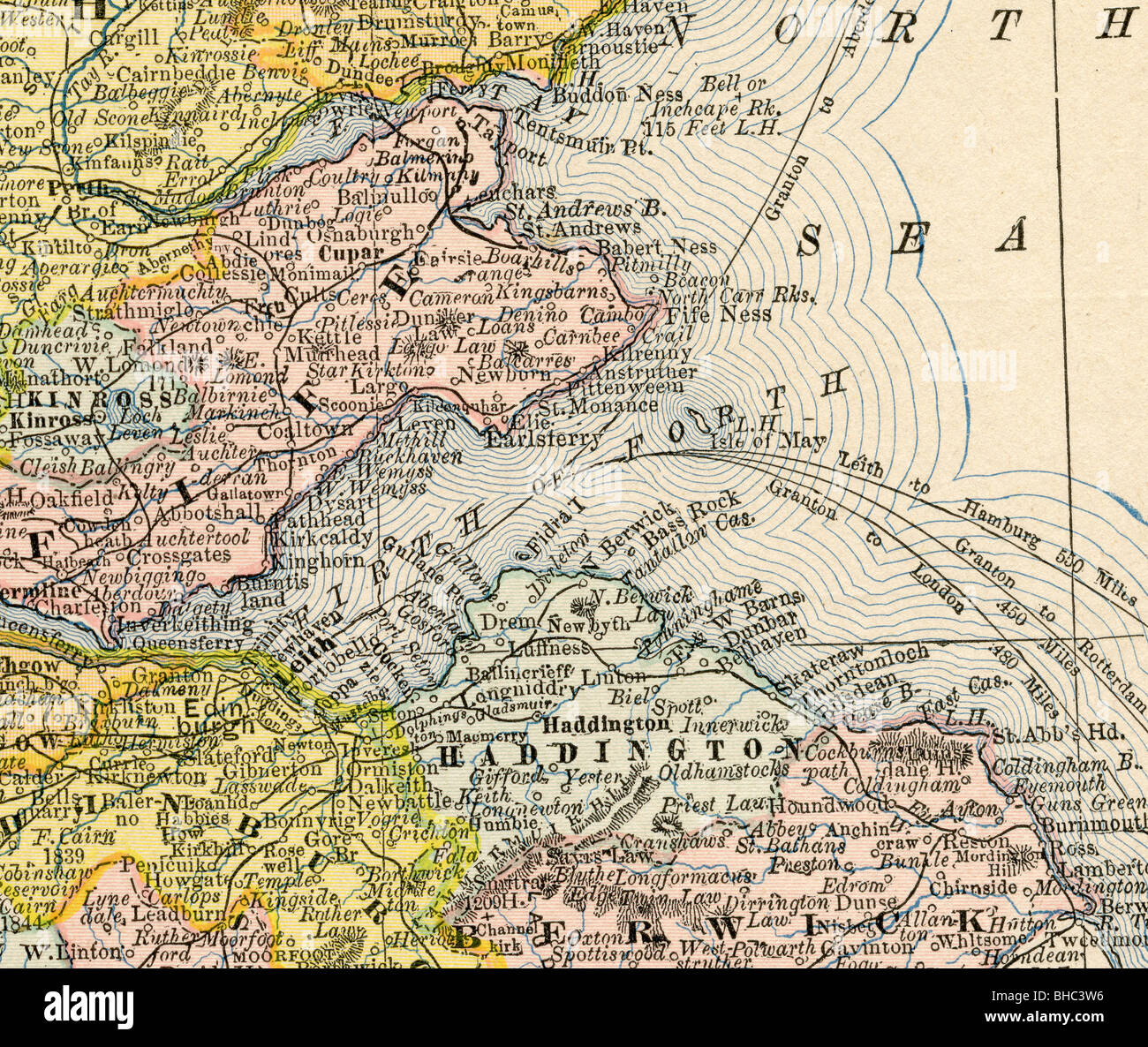 Original old map of Eastern Scotland from 1884 geography textbook Stock ...