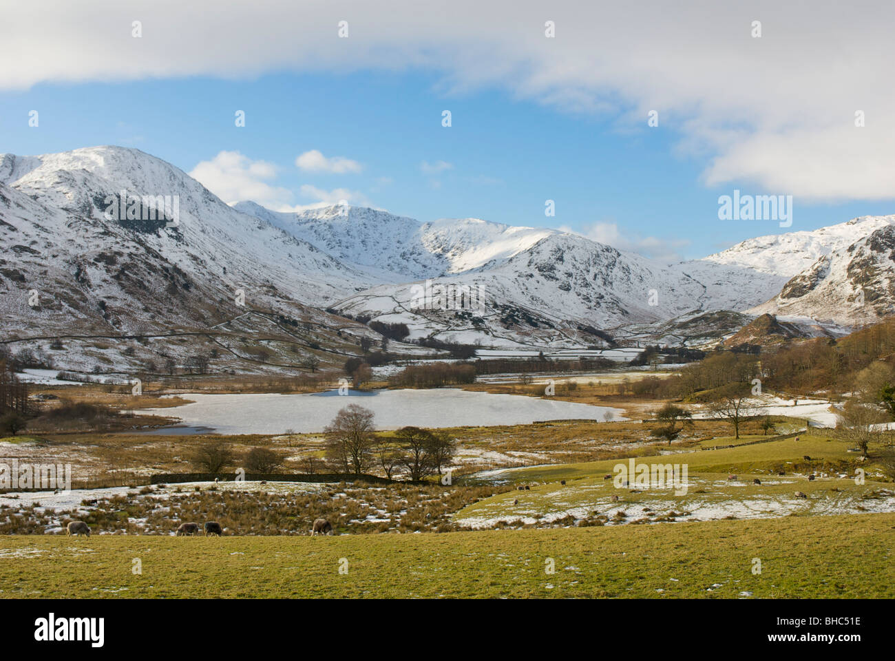 Little Langdale Tarn in winter, Lake District National Park, Cumbria ...
