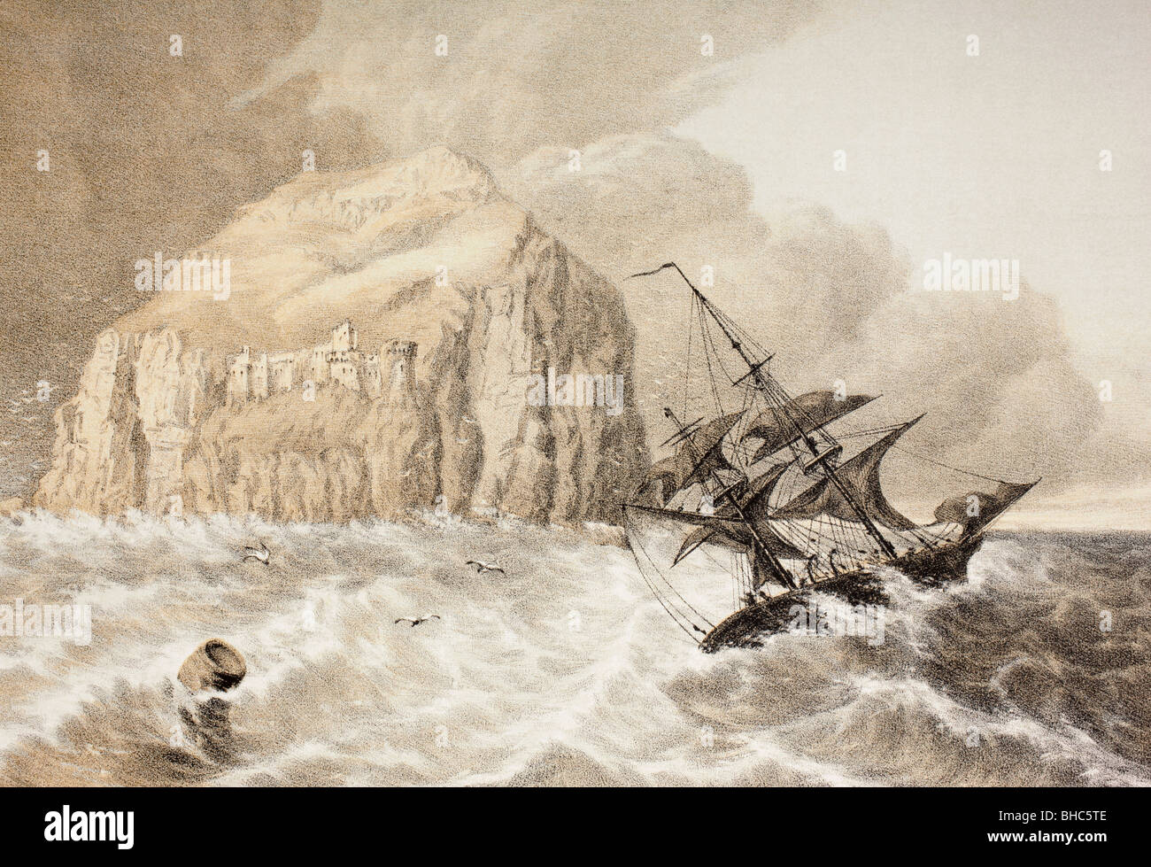 A shipwreck against the Bass Rock, Firth of Forth, Scotland Stock Photo ...