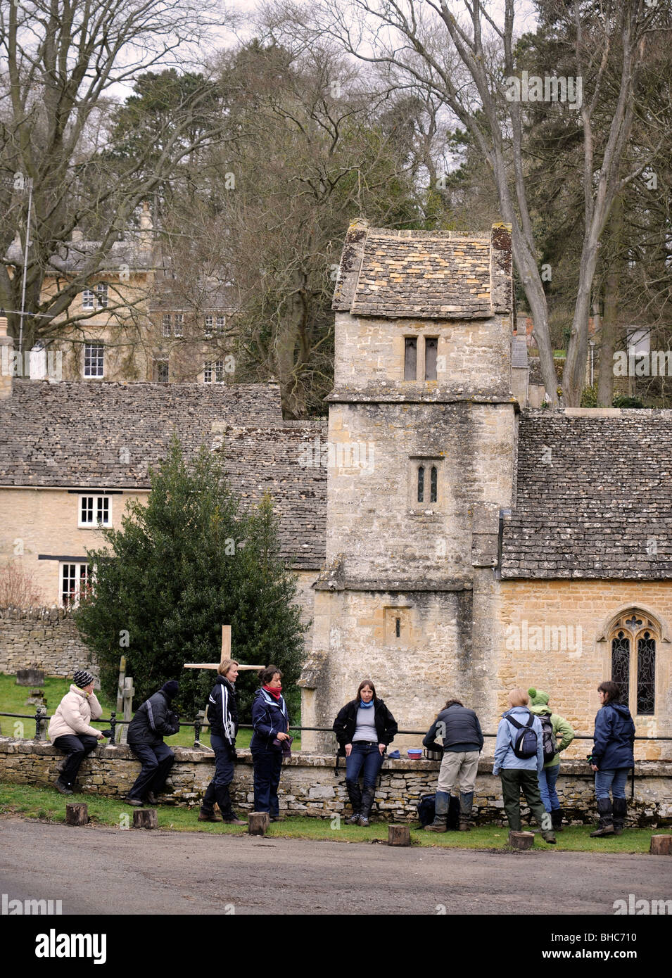 A group of walkers enjoy a mid morning stop by St Margaret's Church ...