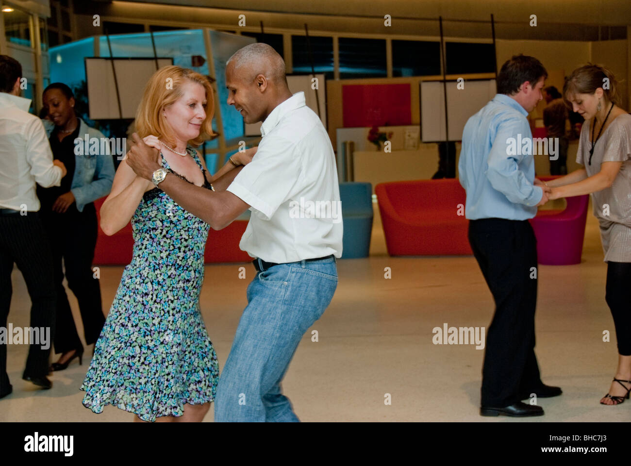 Paris, France, Mixed Couples Swing Dancing Salsa at Party in Community ...