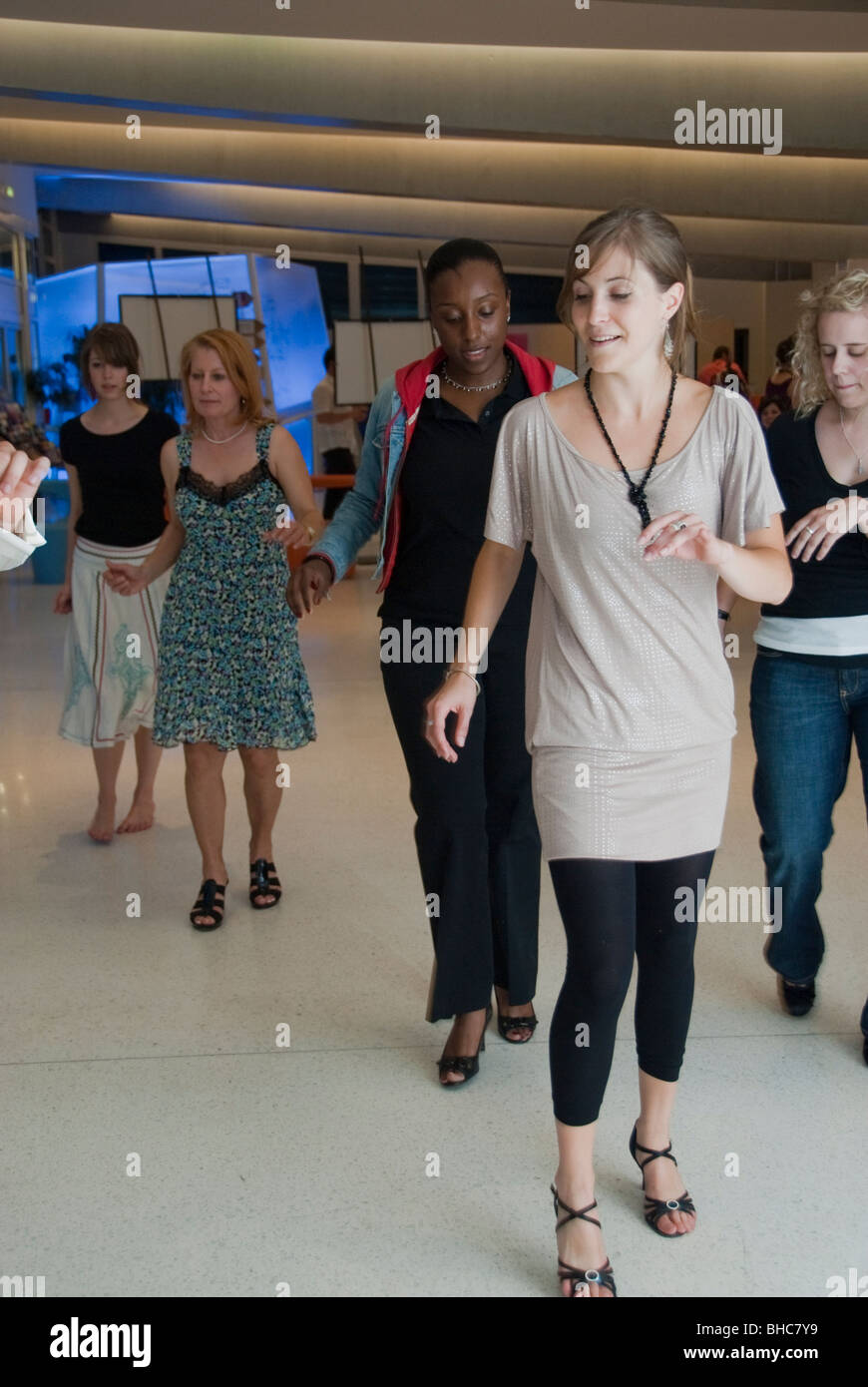 Paris, France, Medium Group People, Women Learning to Dance Salsa, Line ...