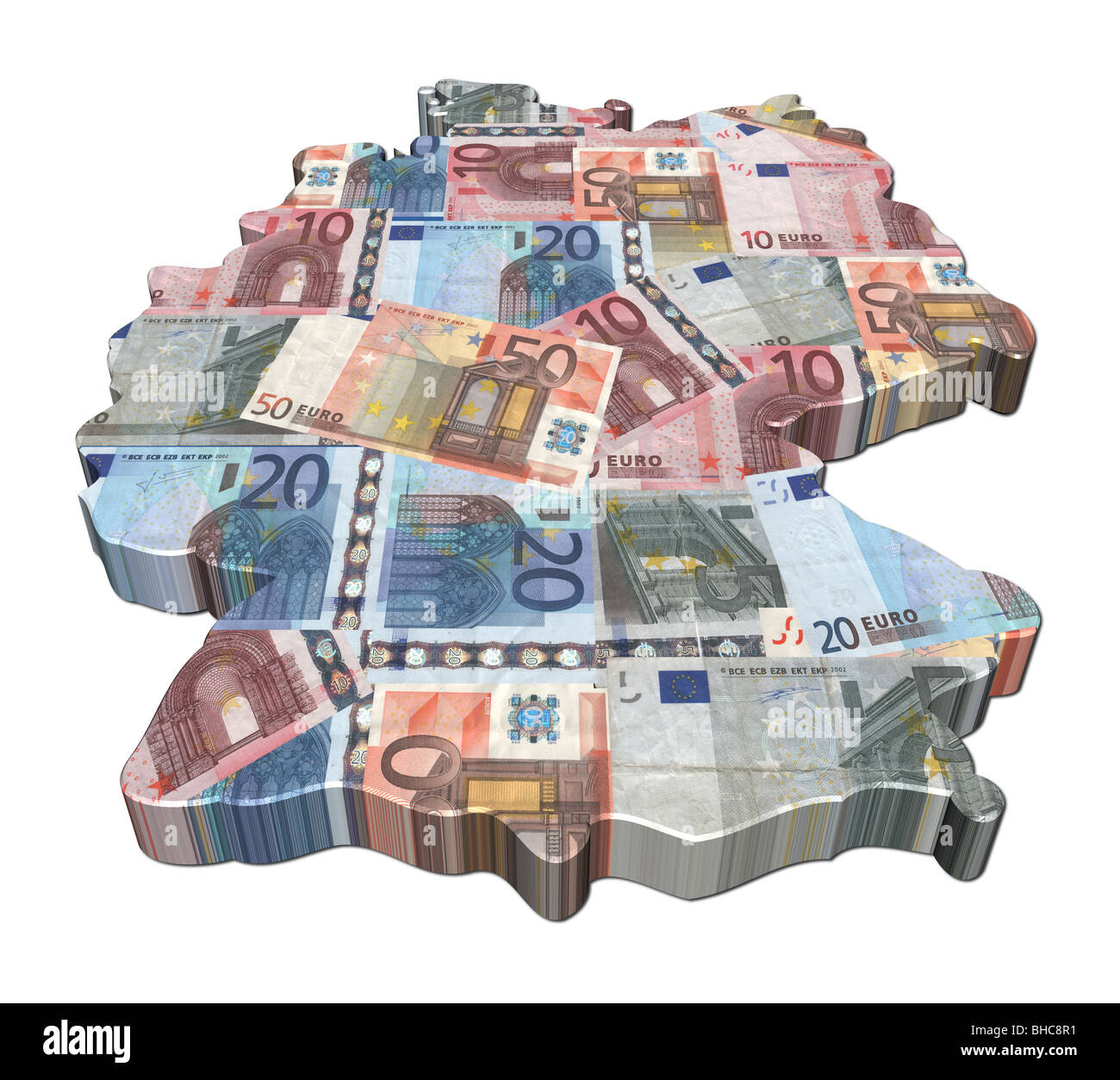 Germany map 3d render with euros illustration Stock Photo - Alamy