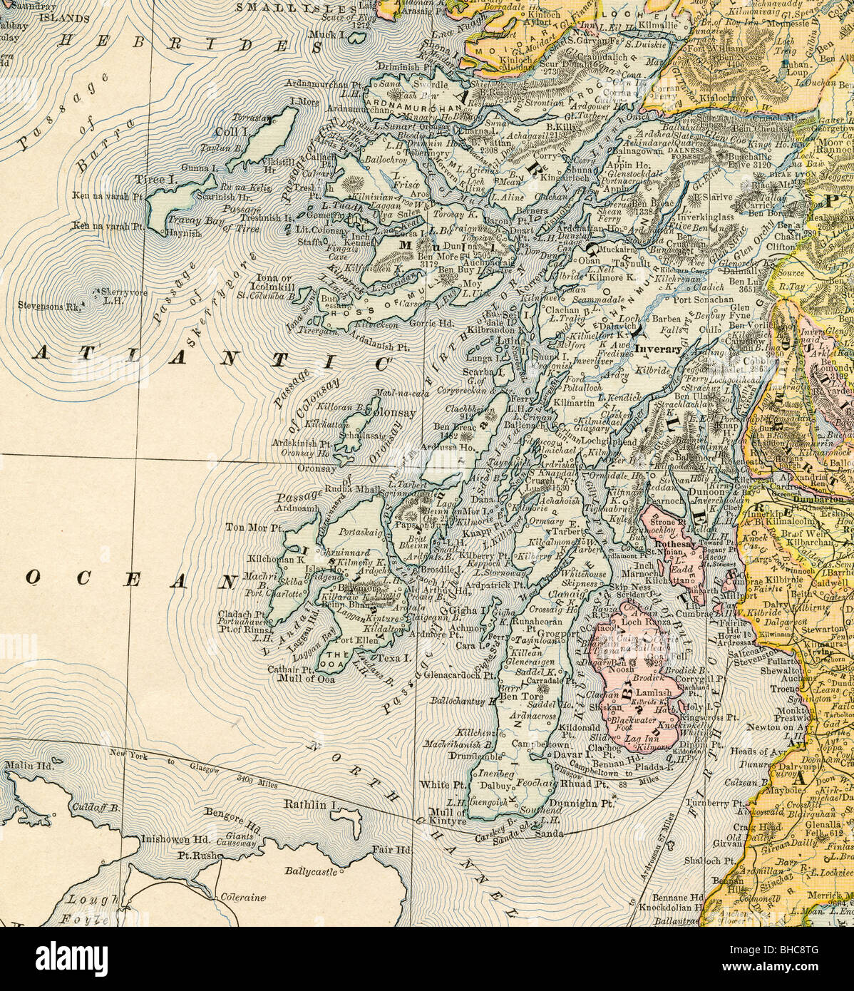 Original old map of Argyle from 1884 geography textbook Stock Photo - Alamy