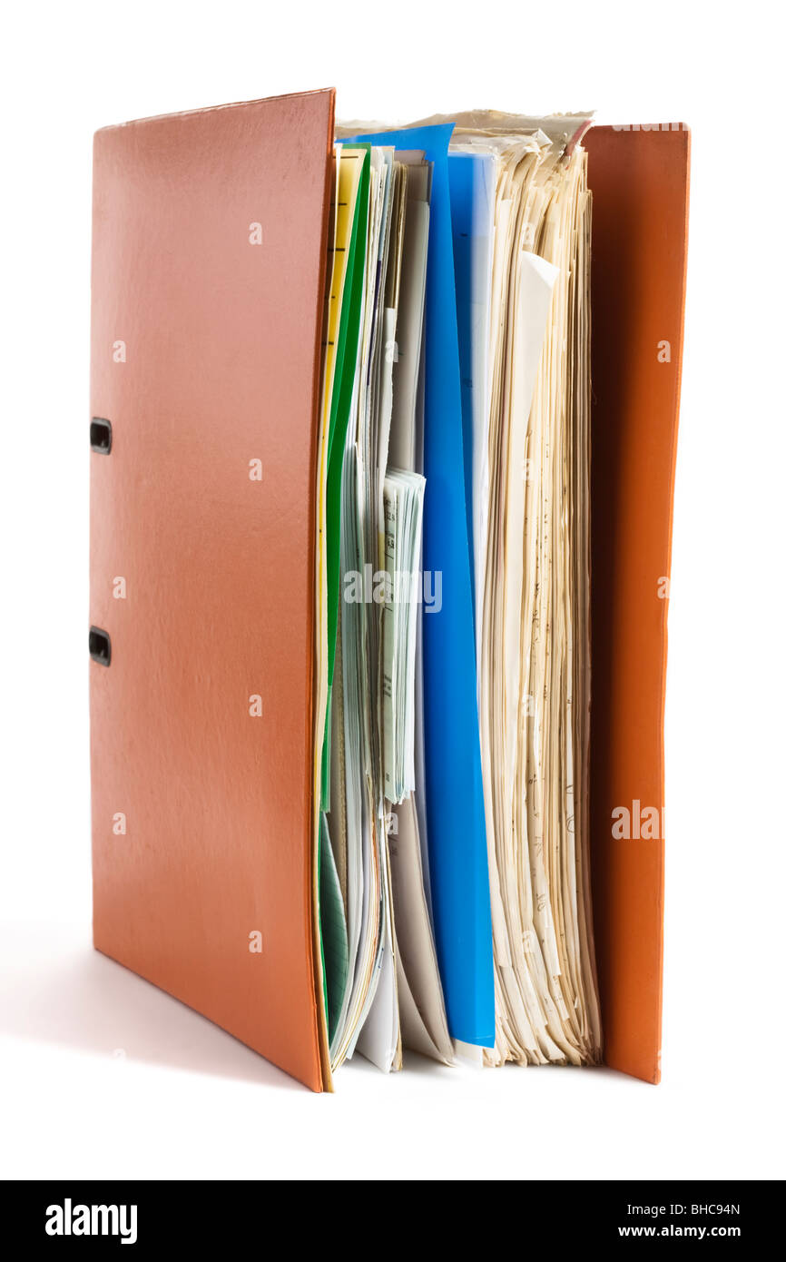 Papers in Old Folder on White Background Stock Photo - Alamy