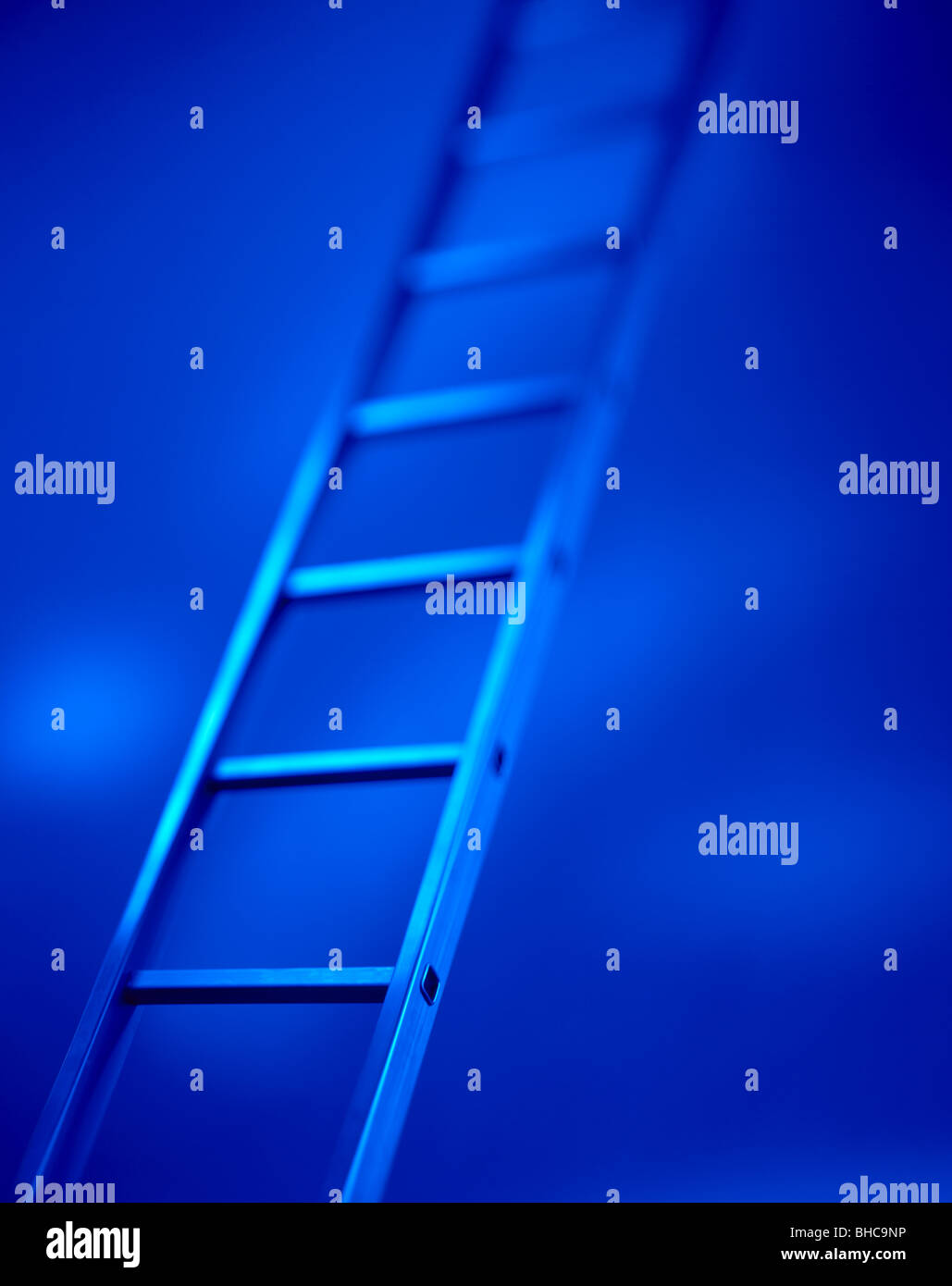 Blue Ladder Reaching the Heights Stock Photo - Alamy