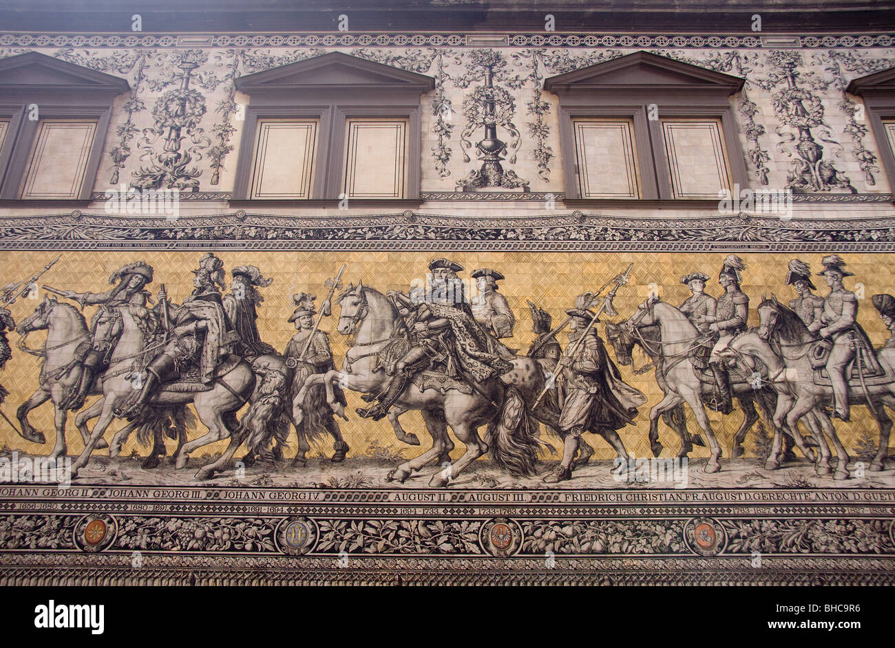 Fuerstenzug wall painting of the Saxon Monarchs over 800 years Stock ...
