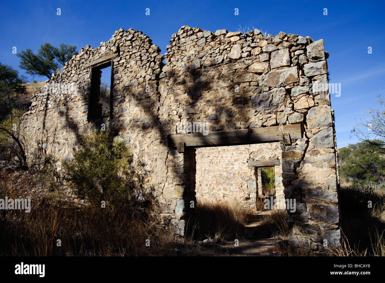 Ruins of an old mining camp in the mountains of Southern Arizona. These ...