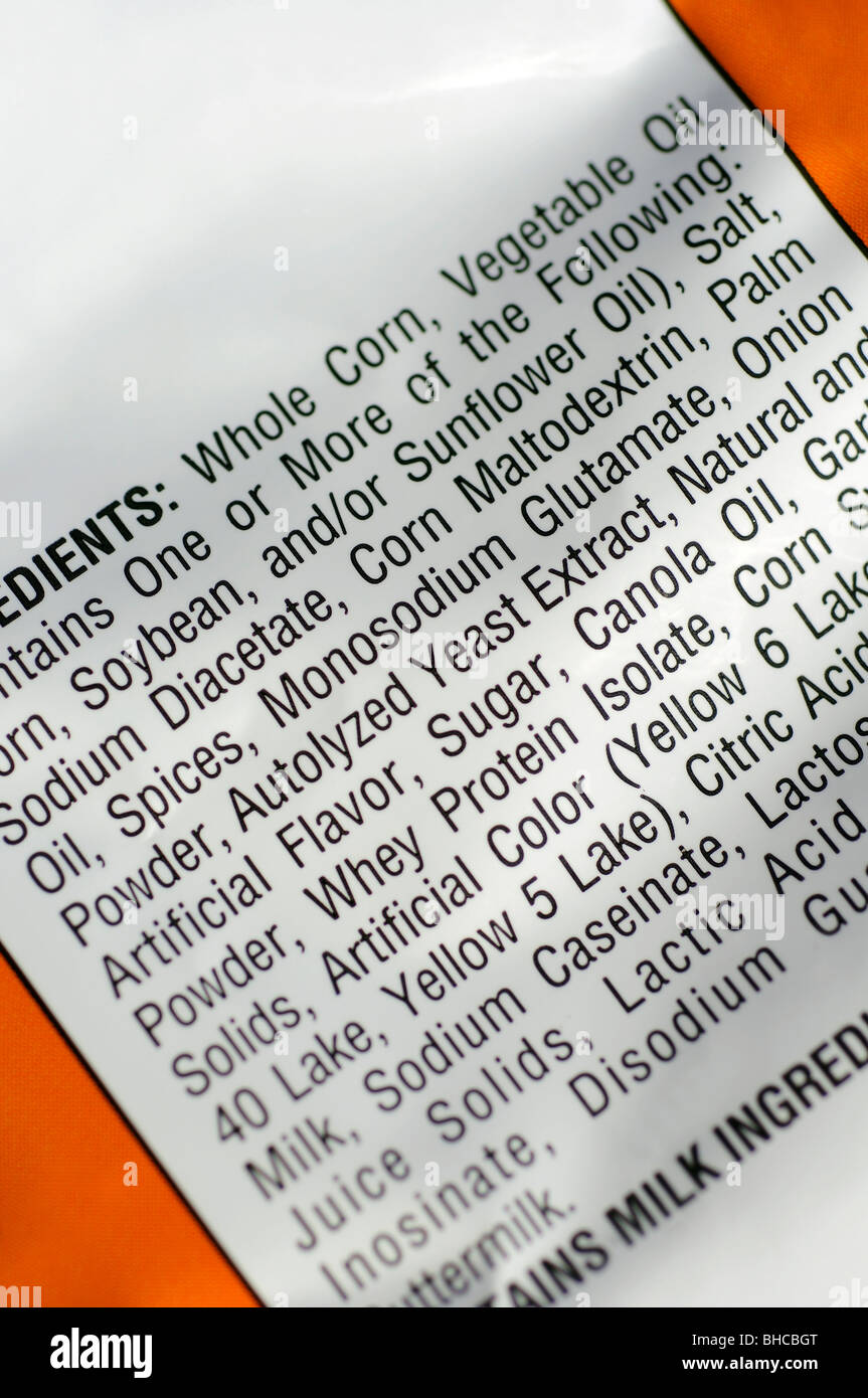 Ingredients list on packaged food Stock Photo - Alamy