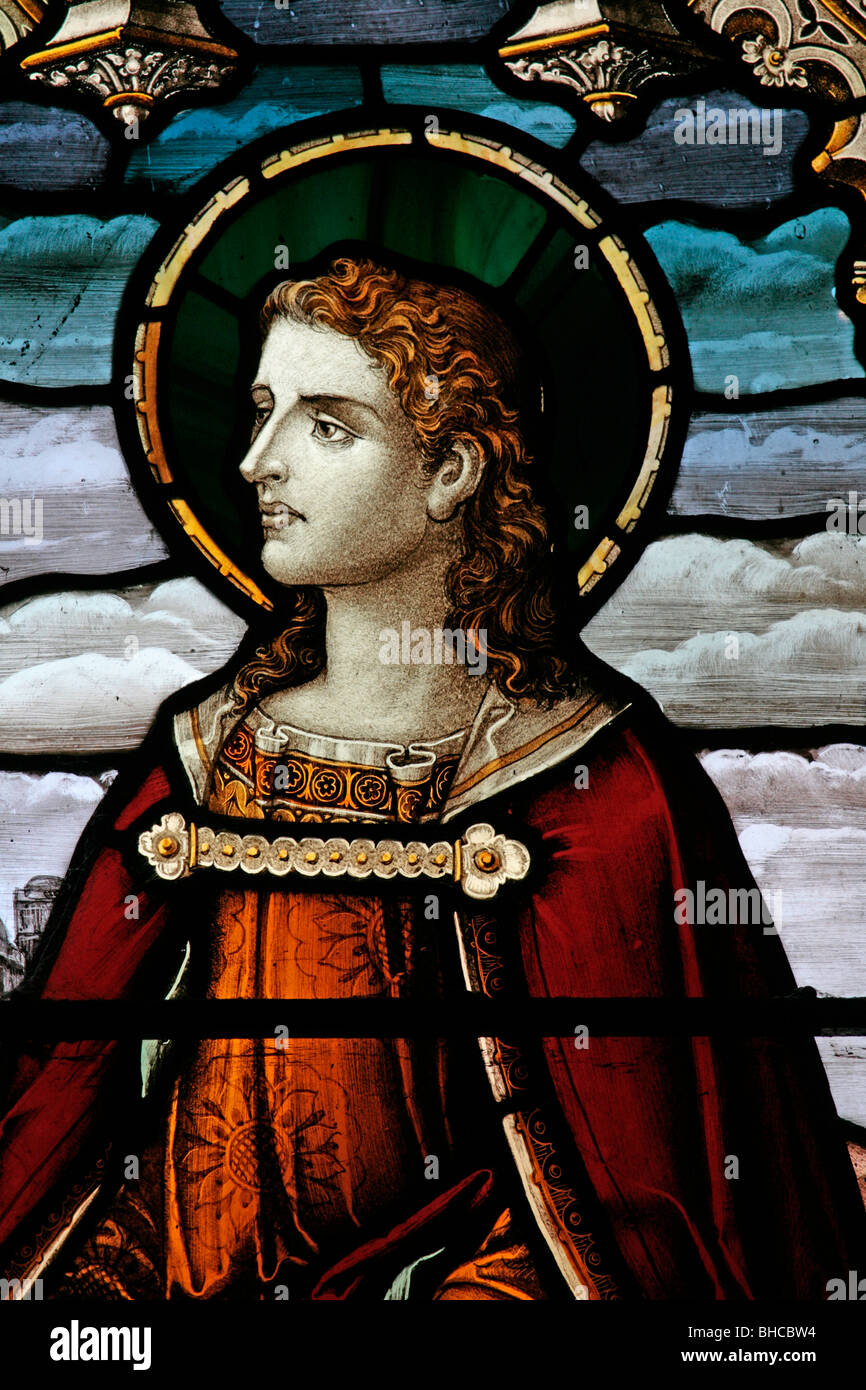 Detail from a stained glass window depicting Saint John, Over Silton ...
