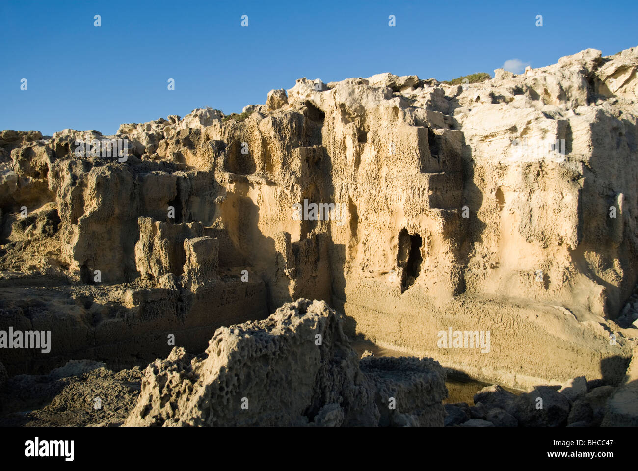 Erosion effects on an abandoned sandstone quarry, Ibiza, Spain Stock ...