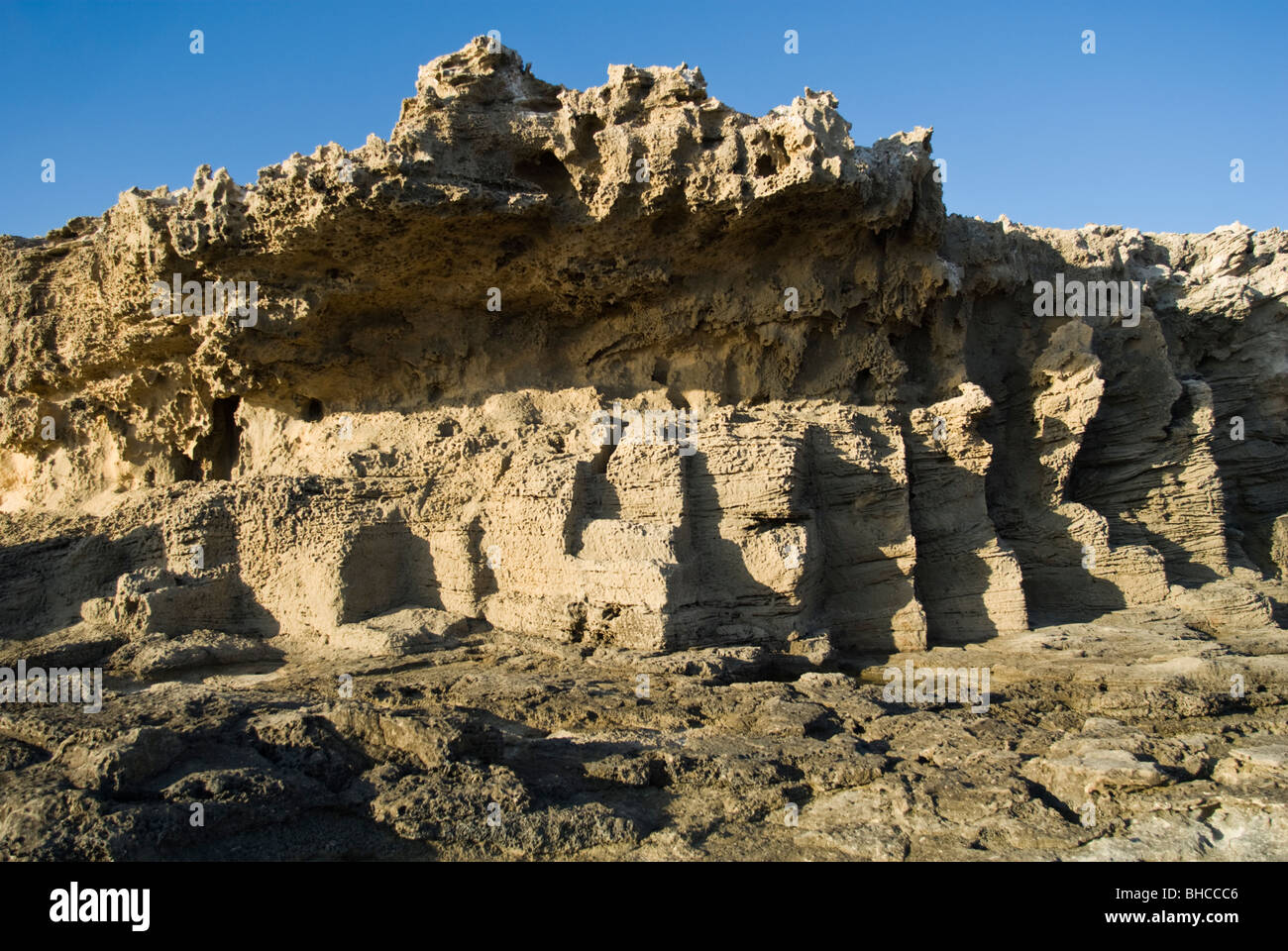 Erosion effects on an abandoned sandstone quarry, Ibiza, Spain Stock ...