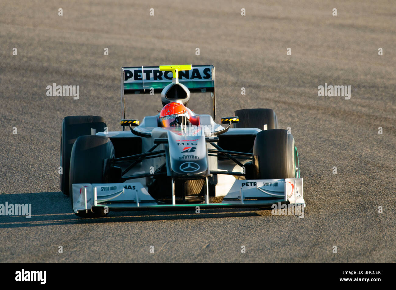 Michael SCHUMACHER testdrives the Mercedes MGP W01 Formula 1 race car ...