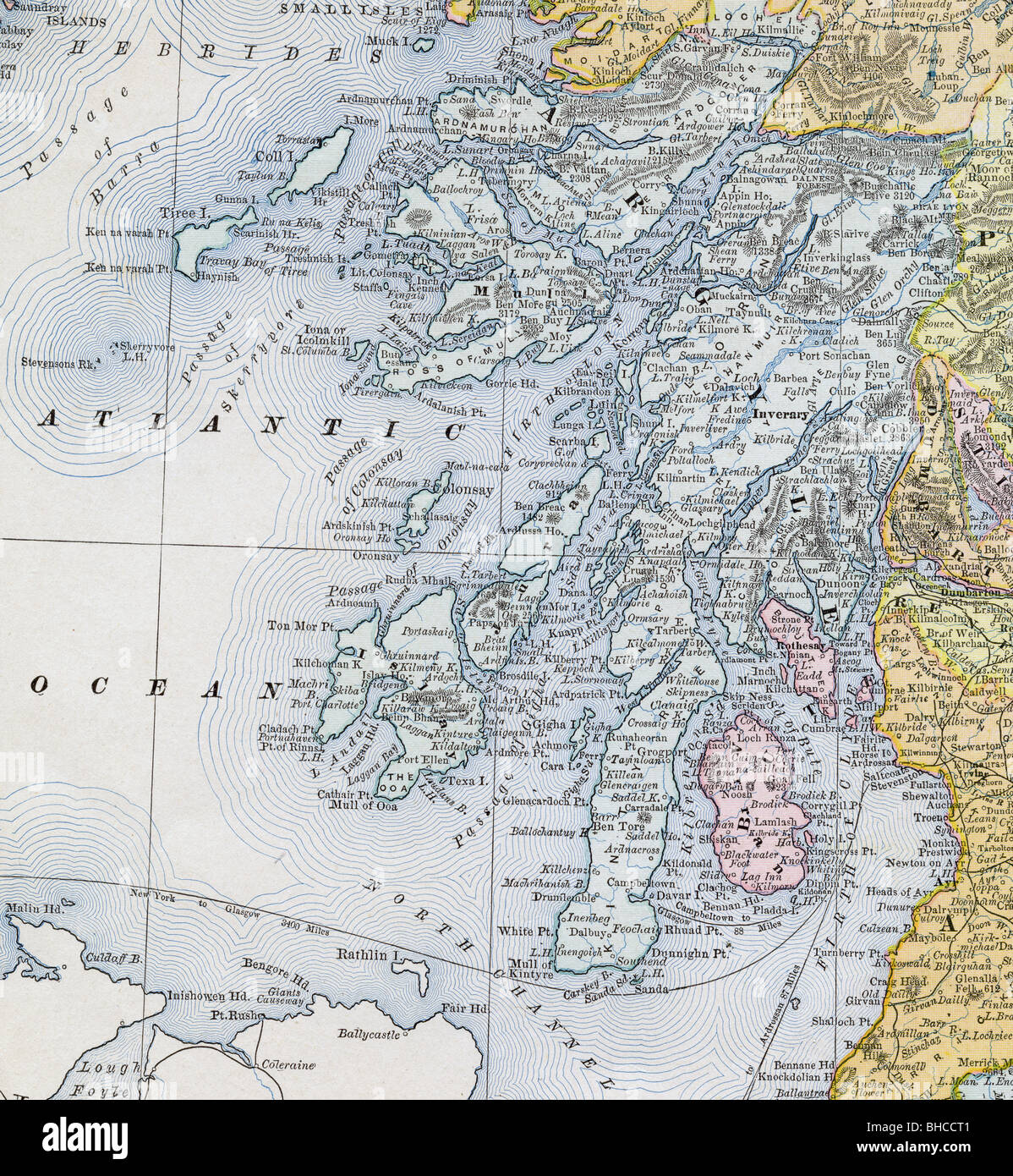 Original old map of Argyle from 1884 geography textbook Stock Photo - Alamy