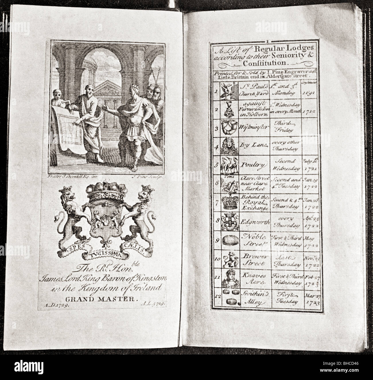 Facsimilie of an Ancient Calendar of Craft Masonic Lodges. From the ...