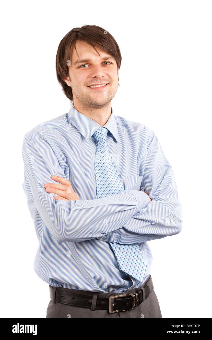Portrait of a handsome young businessman isolated on white background ...