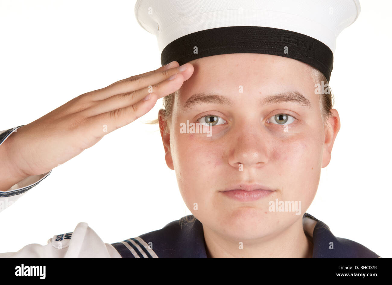young female sailor saluting isolated on white Stock Photo - Alamy