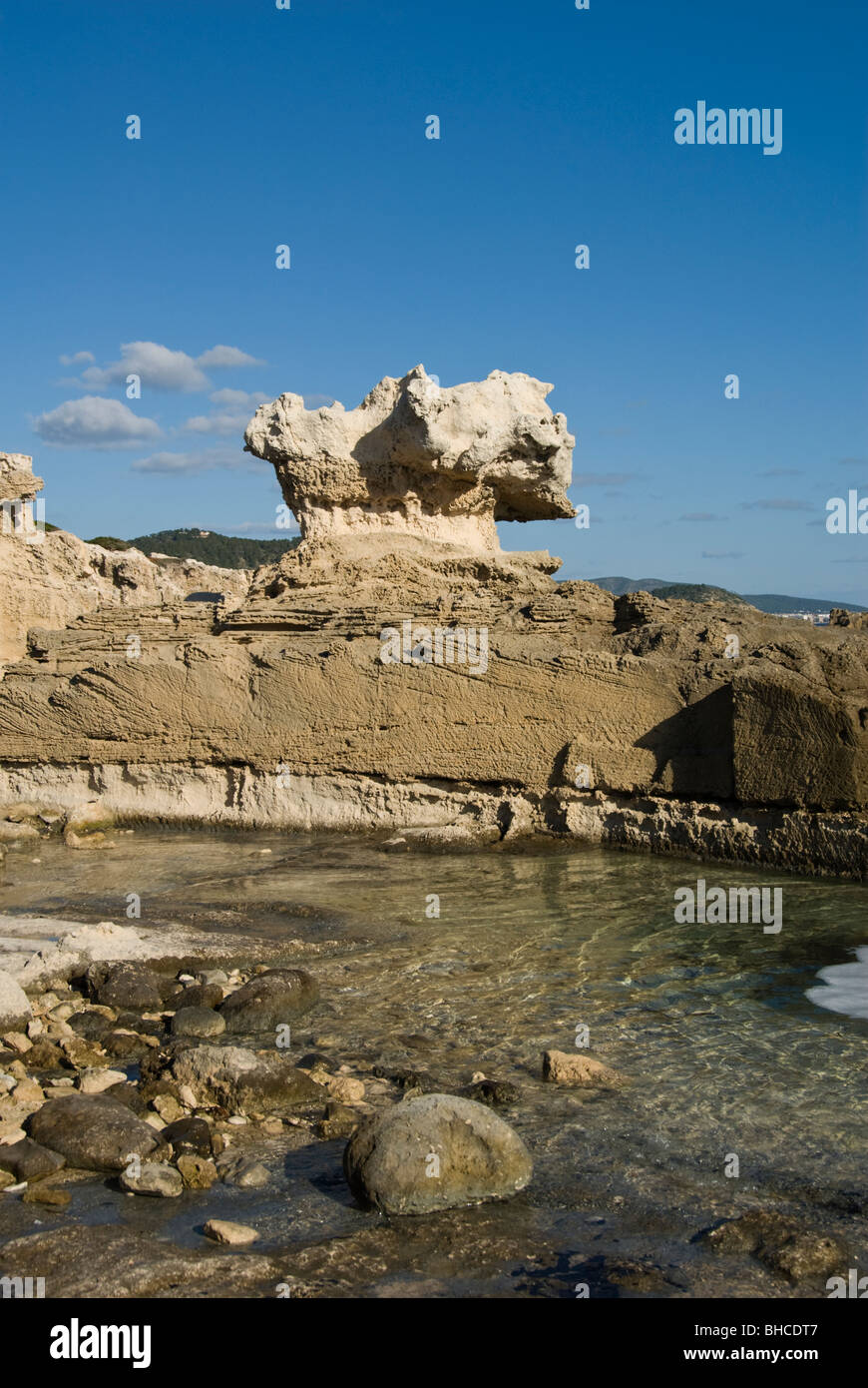 Erosion effects on an abandoned sandstone quarry, Ibiza, Spain Stock ...