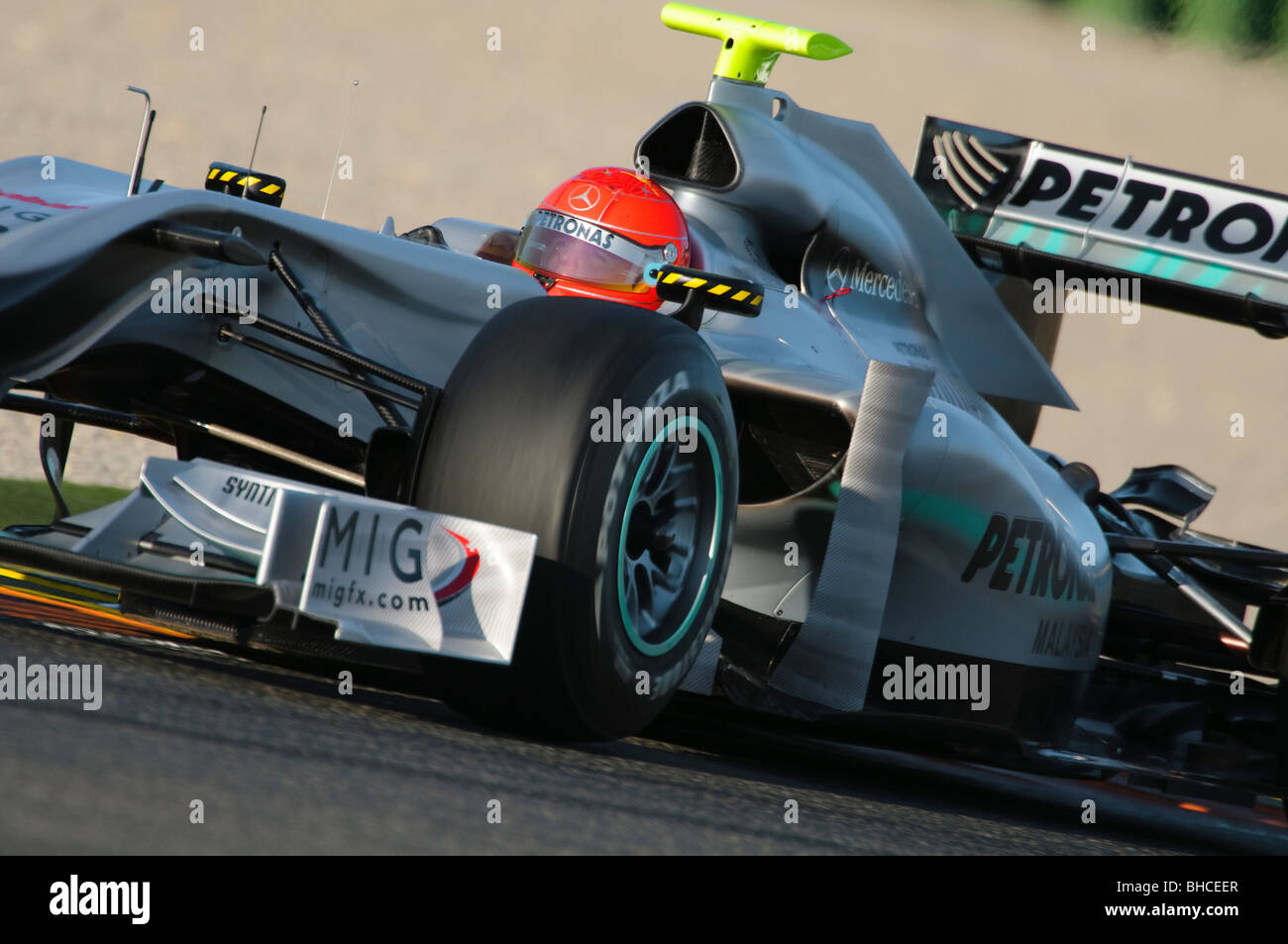 Michael SCHUMACHER testdrives the Mercedes MGP W01 Formula 1 race car ...