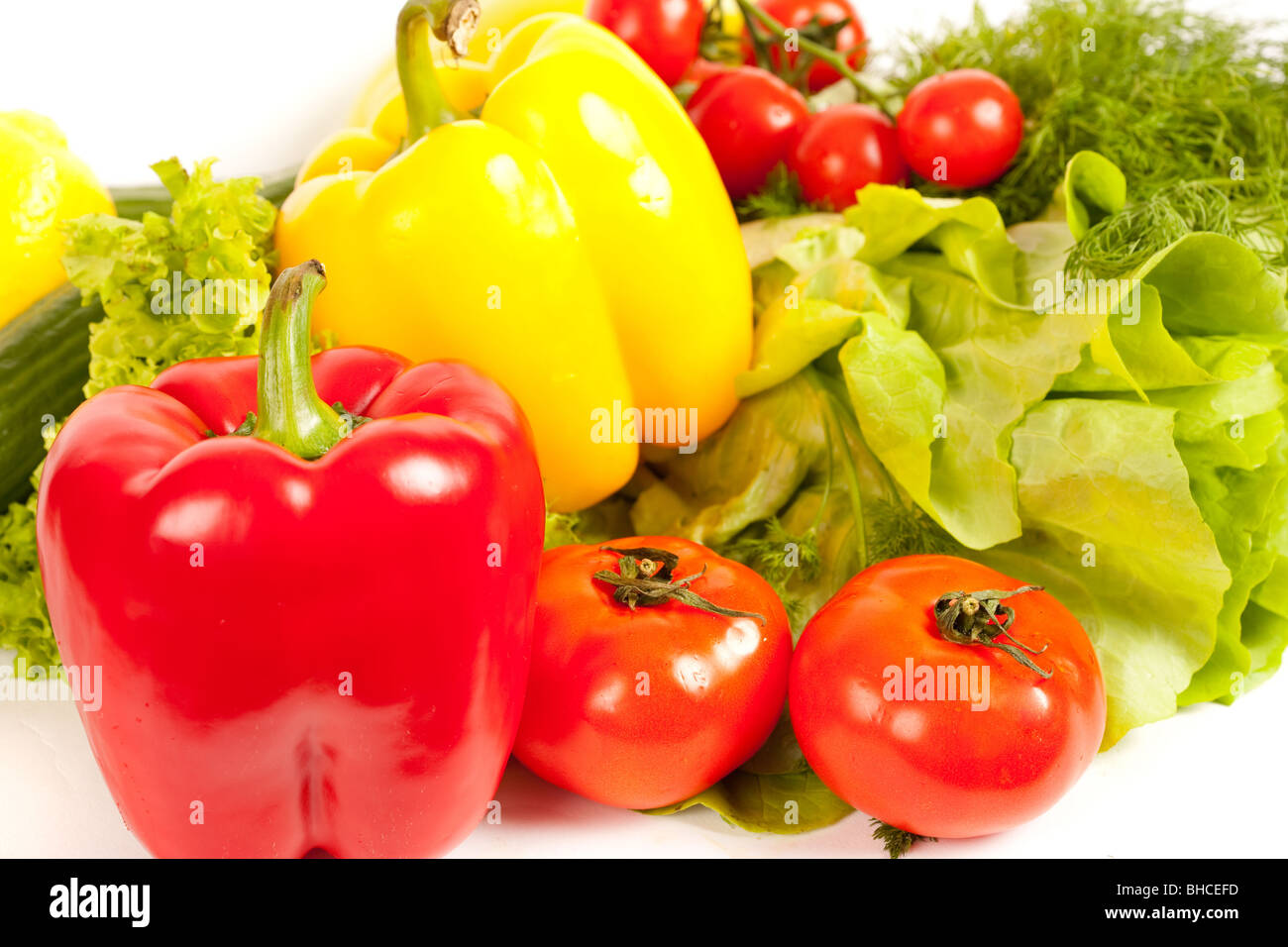 Close up of a bunch of vegetables isolated on white background Stock ...