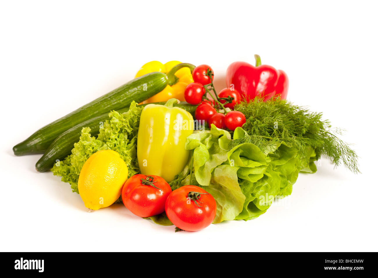 Close up of a bunch of vegetables isolated on white background Stock ...