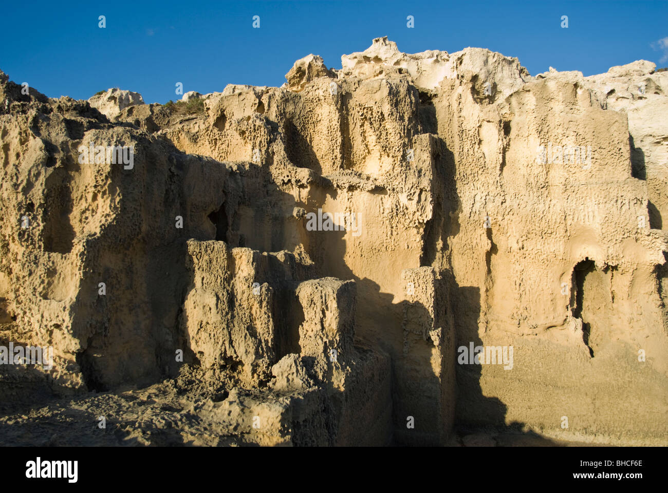 Erosion effects on an abandoned sandstone quarry, Ibiza, Spain Stock ...
