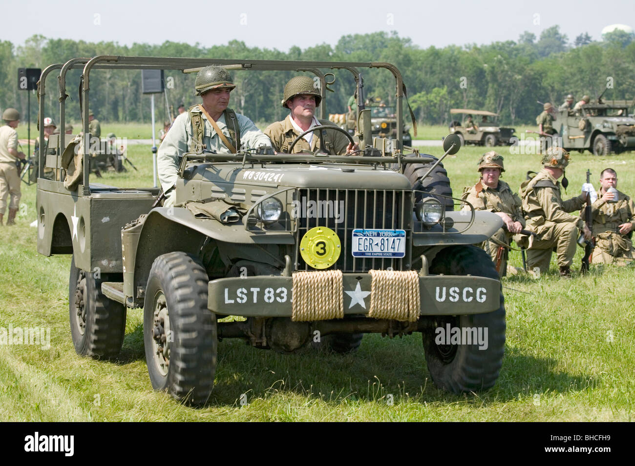World War II reenactment of a battle between American infantryman and German soldiers at Mid ...
